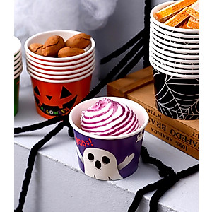 Winoo Design Halloween Treat Cups Disposable - 40 PK - 8oz Ice Cream Paper Cups Party Cups for Halloween Party Supplies Halloween Decoration Decor Tableware