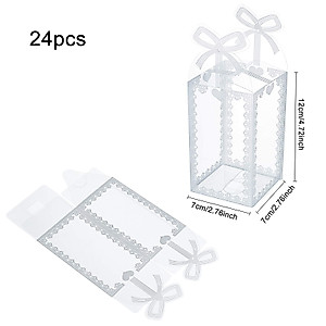 BENECREAT 24PCS Clear Plastic Gift Box with Bowknot 4.5x2.5x2.5 Transparent PVC Favor Boxes Packing Box for Holiday, Wedding Party Favors, Packaging