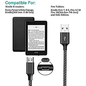 Micro USB Cable for Fire Tablet HD 7 8 10 4th 5th 6th 7th Generation,E-Readers,TV Stick Power Cord Samsung Galaxy Braided Android Phone Charger Fast Charging Cable Mini PC Intel Computer Stick 6 FT