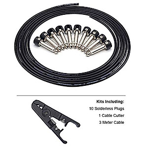 Solderless Connections Design Guitar Cable DIY Guitar Pedal Patch Cable kit 10 Solderless Black Cap Plug 3 Meter Cable and Cutter