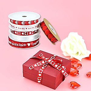 6 Pieces Mother's Day Ribbons Printed Heart Satin Ribbons for Gift Wrapping DIY Supplies Birthday Party Decoration