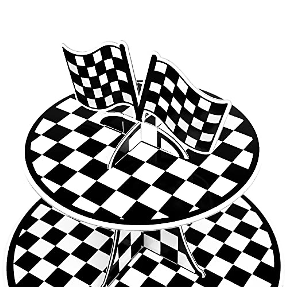 2 Set 3-Tier Racing Car Theme Round Cardboard Cupcake Stand for 24 Cupcakes Perfect for Racing Cars Birthday Party Supplies Black and White Checkered Party Decorations Let's Go Racing Car Party Decor