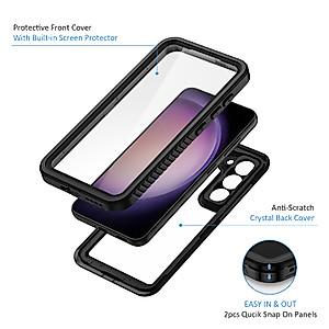 Lanhiem Samsung Galaxy S23+ Plus Case, IP68 Waterproof Dustproof Case with Built-in Screen Protector, Rugged Full Body Shockproof Protective Cover for Galaxy S23 Plus 6.6 Inch, Black/Clear