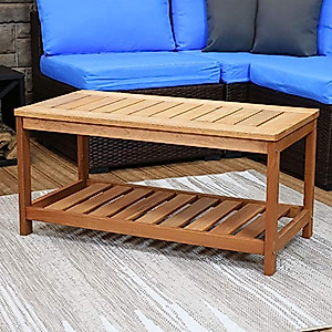 Sunnydaze Meranti Wood Outdoor Coffee Table with Teak Oil Finish - Outside Wooden Furniture Patio, Deck, Porch, Balcony, Garden and Backyard Furniture - 35-Inch