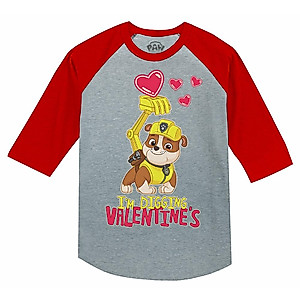 Paw Patrol Girls Boys Valentines Day Shirt Mighty Pups Valentine's Toddler Kids Raglan 3/4 Sleeve T-Shirt 4T Red