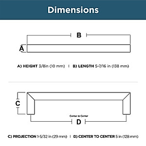 Franklin Brass Simple Modern Square Cabinet Pull, Black, 5-1/16 in (128mm) Drawer Handle, 10 Pack, P46646K-FB-B
