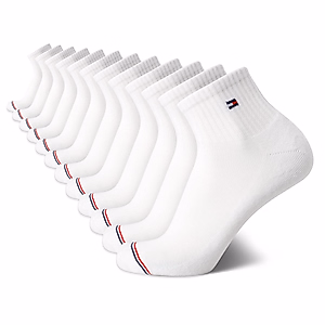 Tommy Hilfiger Men's Quarter Socks - 12 Pack Soft Cushion Athletic Ankle Socks for Men - Breathable Men's Sports Socks, Size 7-12, Solid White