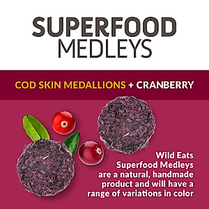 Wild Eats Cod Skins Dog Treat Superfood Medallions 3oz - Only Cod & Cranberry, Urinary Tract for Dogs Health Support