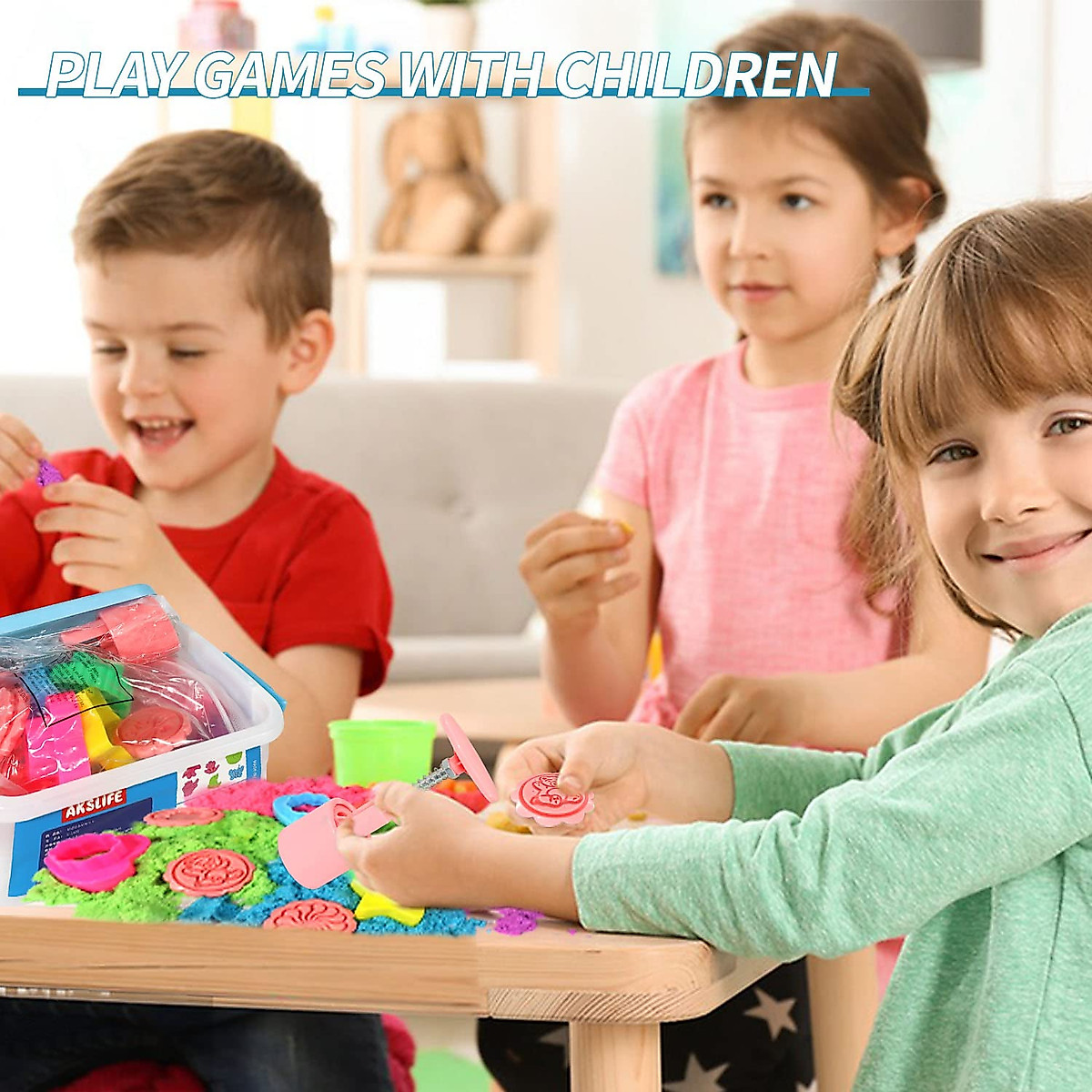 4 Color Magic Sand Set Beach Toys - HOVOCEL Kids' Sand Art Kits， Molds and Tray for Girls and Boys - Ideas for Children Activities Age 6+