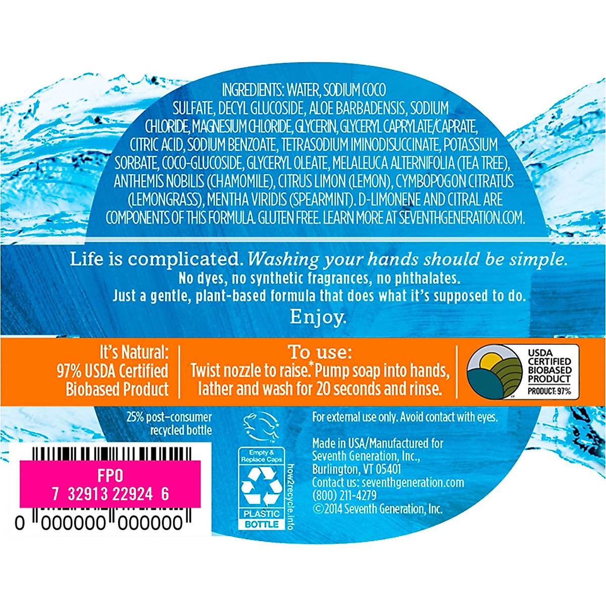 Seventh Generation Purely Clean Hand Wash Soap, Fresh Lemon and Tea Tree, 12 Fl Oz, Pack of 8