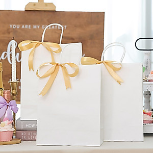 Moretoes Paper Bags with Handles 100pcs 10x5x13 Inches, White Kraft Gift Bags Bulk, Shopping Bags, Retail Bags for Small Business, Birthday Wedding Party Favor Bags, Merchandise Bags