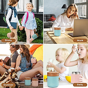 CJACJA Thermo for Hot Food Kids - 15.2 Oz, Insulated Food Jar for Soup, Width Mouth Stainless Steel Insulated Lunch Container with Folding Spoon, Blue (Blue)