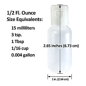 510 Central Mini Squeeze Bottles (1/2oz, 6 Pack) Boston Round with Snap Top Caps - LDPE Plastic - Made in USA