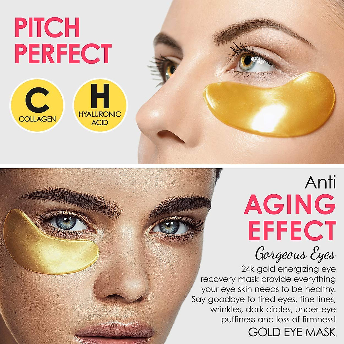 Cedlize Under Eye Collagen Patch, 24K GOLD ANTI-AGING MASK, Pads For Puffy Eyes & Bags, Dark Circles and Wrinkles, With Hyaluronic Acid, Hydrogel, Deep Moisturizing Improves Elasticity, 30 PAIRS