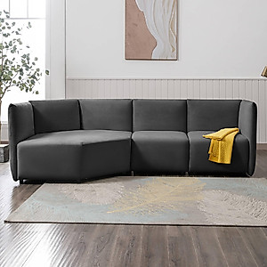 CECER Curved Sectional Sofa Couch Modern Modular Sofa with Adjustable Armrest and Backrest Upholstered Velvet 4 Seater Couches Modern Sofas Chair for Living Room Apartment Office - Dark Grey