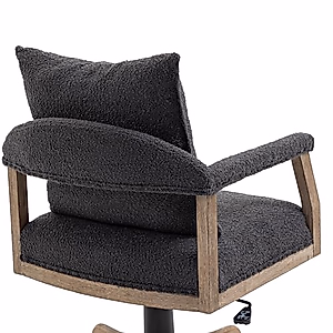 LuxyHoom Home Office Chair, Computer Desk Chair with Arms, Pillow, Teddy Fabric Gaming Chair for Desk, Comfy Wide Desk Chair with Wheels for Home Office, Bedroom,Study Room, Reading Room, Black