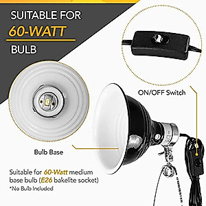 Simple Deluxe 50W Reptile Ceramic Heat Bulb No Light Emitting with 5.5 Inch 60W Dome Light Clamp Lamp Fixture and Digital Thermostat Controller, for Incubating Chicken & Amphibian Pet