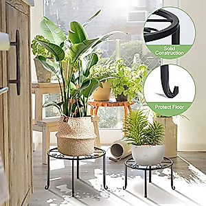 ENDAAR 5-Pack Decent Metal Plant Stands, Multiple Height Size Corner Plant Holders for Different Sizes of Flower Pots, Indoor Outdoor Planter Container Round Supports Display for Home, Patio,Black