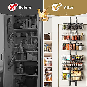 (90% Pre-installed) Over the Door Organizer for Pantry, Bathroom, Laundry Room (Multiple Uses) No Drilling Required, Sturdy and Stable (8 Adhesive Pad) 6 Tier, 12 Inches Wide, 49 Inches High