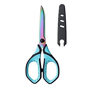 Colorful Titanium Non-Stick Scissors with Cover/Cap, All Purpose Fabric Sewing Scissors Office Craft Scissors SoftGrip Sharp Shears Cutter for Home School Supplies (Blue & Rainbow)
