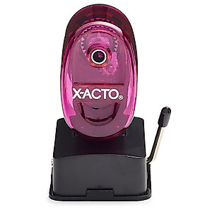 X-Acto 2012687-PNK Bulldog Vacuum Wall Mount Manual Pencil Sharpener, Pink, See-through Receptacle, Affix to Any Nonporous Surface, X-ACTO Hardened Helical Cutter