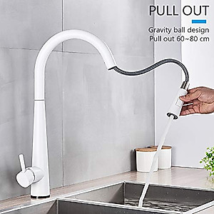 Kitchen Sink Faucet for Bar Farmhouse Commercial, Touch Sensor White Kitchen Faucet, White Pull Out Kitchen Mixer Faucets, Black Smart Sensor Stream Spray Mode Mixer Taps (Color : White)