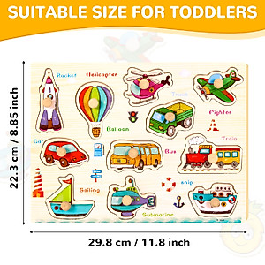 6 Pack Wooden Peg Puzzles Set for Toddlers 3 4, Preschool Educational Pegged Knob Puzzle Toy Wooden Learning Toys for Baby Boys and Girls Age 3-4