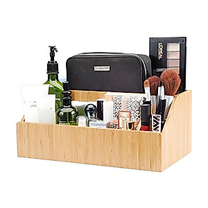 MobileVision Bamboo Bathroom Tray Caddy Organizer for Beauty Products, Hair Care, Make Up, and More