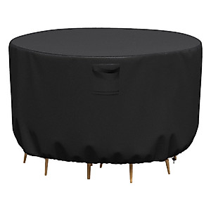 KALINCO Round Patio Furniture Covers, Heavy Duty 600D Waterproof Outdoor Table Chair Set Covers, UV Resistant, 110" DIAx28 H