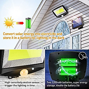 Eyesgood Solar Outdoor Lights Waterproof 2 Pack LED Solar Powered Flood Lights with Motion Sensor Dusk to Dawn Outdoor Lighting with 16.4Ft Cable for Outside Yard Porch Garden Patio Path