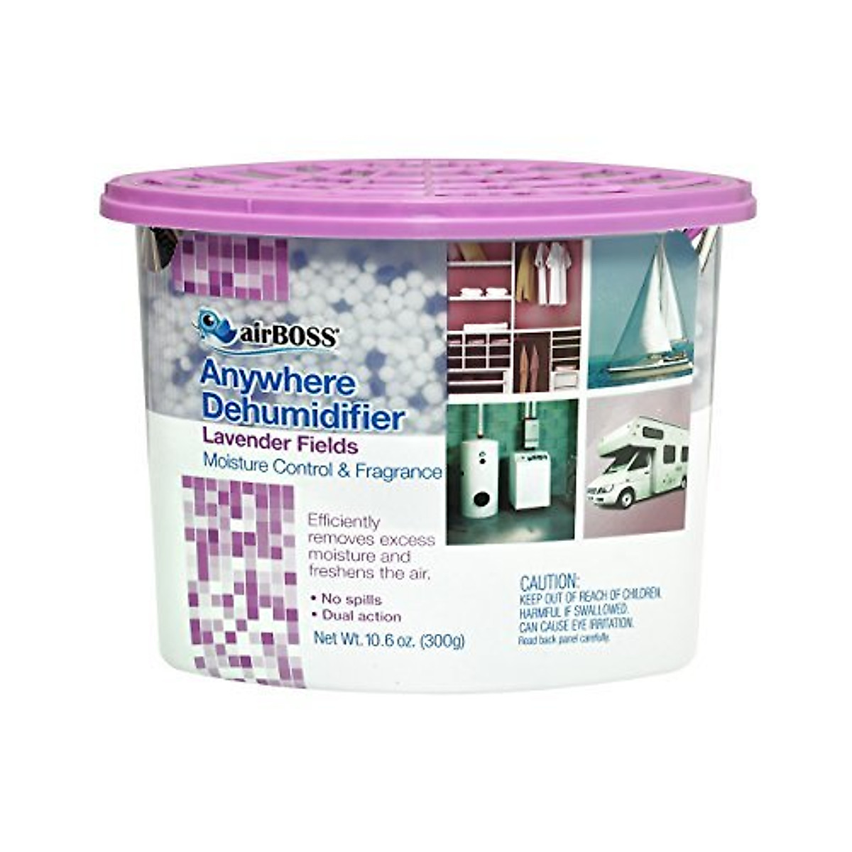 airBoss Anywhere Dehumidifier and Moisture Absorbent, Lavender Fields Scent for a Fresh Smelling Home, 10.6 oz, 6 Pack