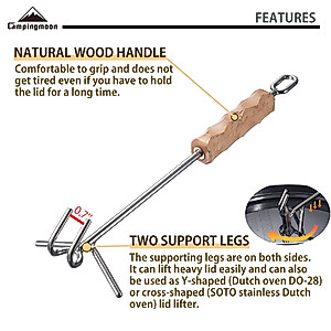 CAMPINGMOON Camp Dutch Oven Lid Lifter for Lifting and Carrying Dutch Ovens with Wood Handle MS-34