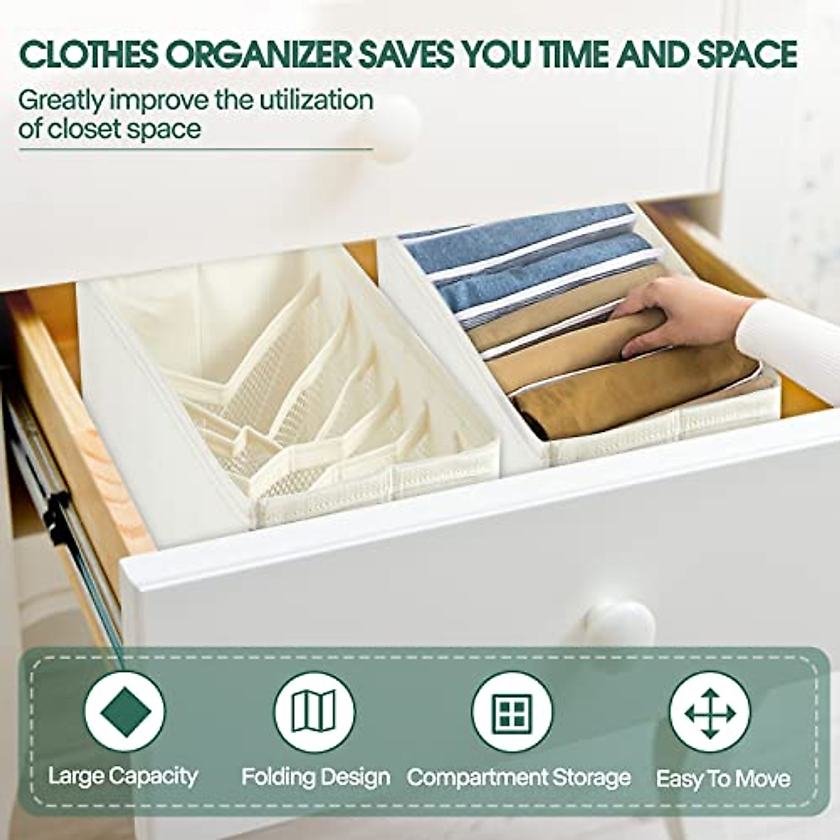Resdenio Drawer Organizers for Clothing: 2 Pack Upgraded Closet Drawer Dividers Clothes Organizer, Extra Large 7 Grids Foldable Washable Wardrobe Cabinet Storage Box for Jeans, Underwear, Dresses