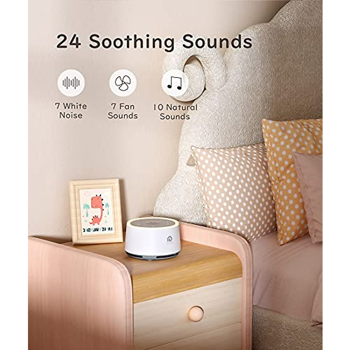 Dreamegg D1 Sound Machine Baby - White Noise Machine for Baby with Night Light, 24 High Fidelity Sounds, Timer & Memory Feature, Noise Machine for Baby Adults, Home, Office, Travel (White)