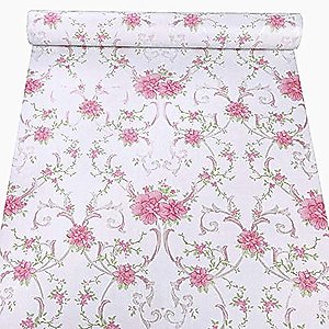 Emoyi Romantic Pink Flower Shelf Liner Adhesive Wallpaper Pattern Waterproof Cabinet Wall Sticker 17.7''x98''