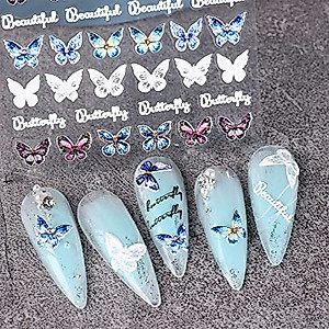 JMEOWIO 3D Embossed Spring Butterfly Flower Nail Art Stickers Decals Self-Adhesive Pegatinas Uñas 5D Colorful Nail Supplies Nail Art Design Decoration Accessories 4 Sheets