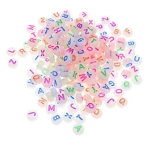 200pcs Luminous Acrylic Alphabet Letter Beads 7mm Glow in The Dark A-Z UV Letter Pony Beads Loose Spacer Beads Charms for DIY Necklace Bracelet Jewelry Making