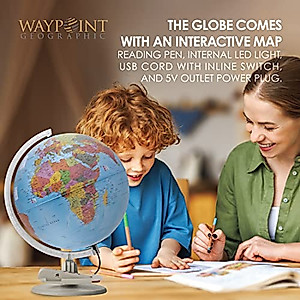 Waypoint Geographic Parlamondo Interactive Talking Globe, 12" Diameter Illuminated Globe, Smart World Globe with Games, Rechargeable Talking Pen, USB Cord and Power Plug Included,Blue