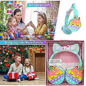 Kids Headphones, Unicorn Pop Headphones It for Girls Kids, Headphones Wireless Bluetooth with Led Light Cat Ears, Gaming Headset, Foldable Adjustable Build-in Mic for Tablet/School/iPad/Travel (Green)