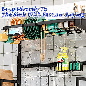 adoymiro Over The Sink Dish Drying Rack, Expandable Height and Length, 2 Tier Large, Stainless Steel, 24-35.5 inches L x 12 inches W x 19-22 inches H