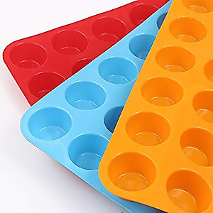 Cozihom Silicone Muffin Pan, Cupcake Pan, 24 Cups, Food Grade Egg Muffin Baking Silicone Molds, Non-stick, 3 Pcs