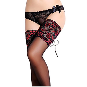 Soultopxin Thigh High Stockings Lace Top Stay Up Silky Semi Sheer Pantyhose for Women Hold Up
