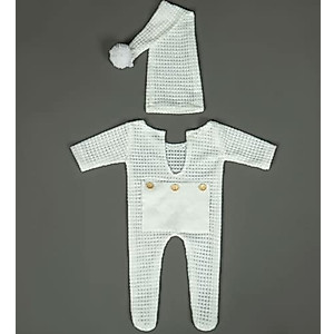 Fashion Newborn Boys Girls Baby Photo Shoot Props Outfits Crochet Clothes Long Tail Hat Pants Photography Props (milk white)