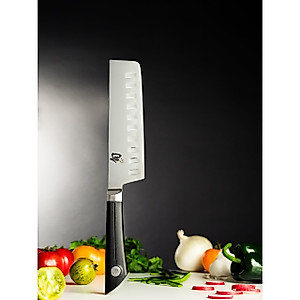 Shun Sora 6" Hollow Ground Nakiri Knife, Handcrafted Japanese Vegetable Knife, VG10 Steel Edge and 420J Stainless Steel Blade, Balanced Handle, Slicing Knife for Professional and Home Chefs