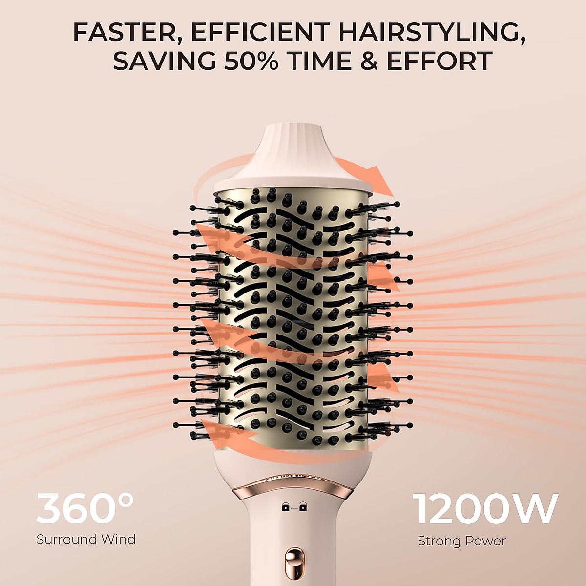 Syvio 4-in-1 Hair Dryer Brush, Detachable Oval & Flat Brush, Professional One-Step Hair Dryer & Volumizer for Straightening, Curling and Styling, Anti-frizz Hot Air Brush, Pink