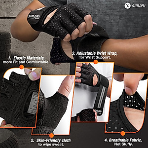 SIMARI Breathable Workout Gloves for Men Women, Padded Weight Lifting Gloves with Wrist Wraps Support, Full Palm Protection, Grip for Gym Training, Fitness, Weightlifting, Exercise Fingerless Black