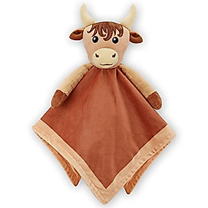 Brown Highland Cow Lovey Baby Boy Blanket Animal Security Blanket Neutral Baby Snuggly Scotland Herd Animal Face Soft Bedding Plush Kids Grandchild's Lovey Nursery Décor Gift Ideas for Son