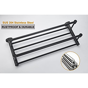 TocTen Bathroom Towel Rack, Towel Shelf for Bathroom with Double Towel Bar Wall Mounted, Premium SUS 304 Stainless Steel Hotel Bath Towel Holder, Anti-Rust Towel Rod with Shelf (24 in, Matte Black)