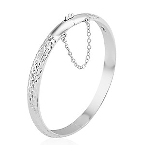 SHOP LC DELIVERING JOY 925 Sterling Silver Diamond Cut Cuff Bracelet, 7 inches, Modern, for Women, Mothers Day Gifts Birthday