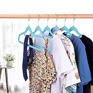 BBFISH Premium Velvet Suit Hangers 50 Pack Non Slip Clothes Hanger, 360 Degree Chrome Swivel Rose Gold Hook Strong and Durable Hold Up to 10 Lbs, Ultra Thin Coat Hangers (Sky Blue)